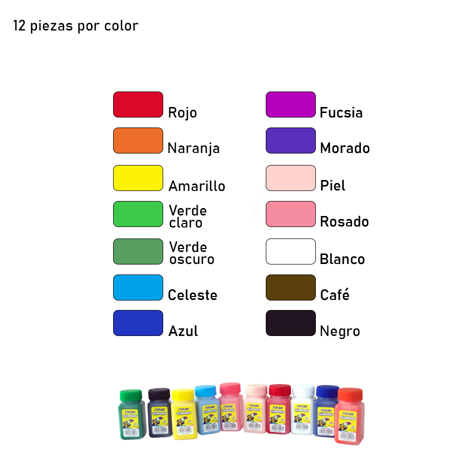 Tempera Clásica 12 unidades por color, Tucán | Importadora Saca S.A